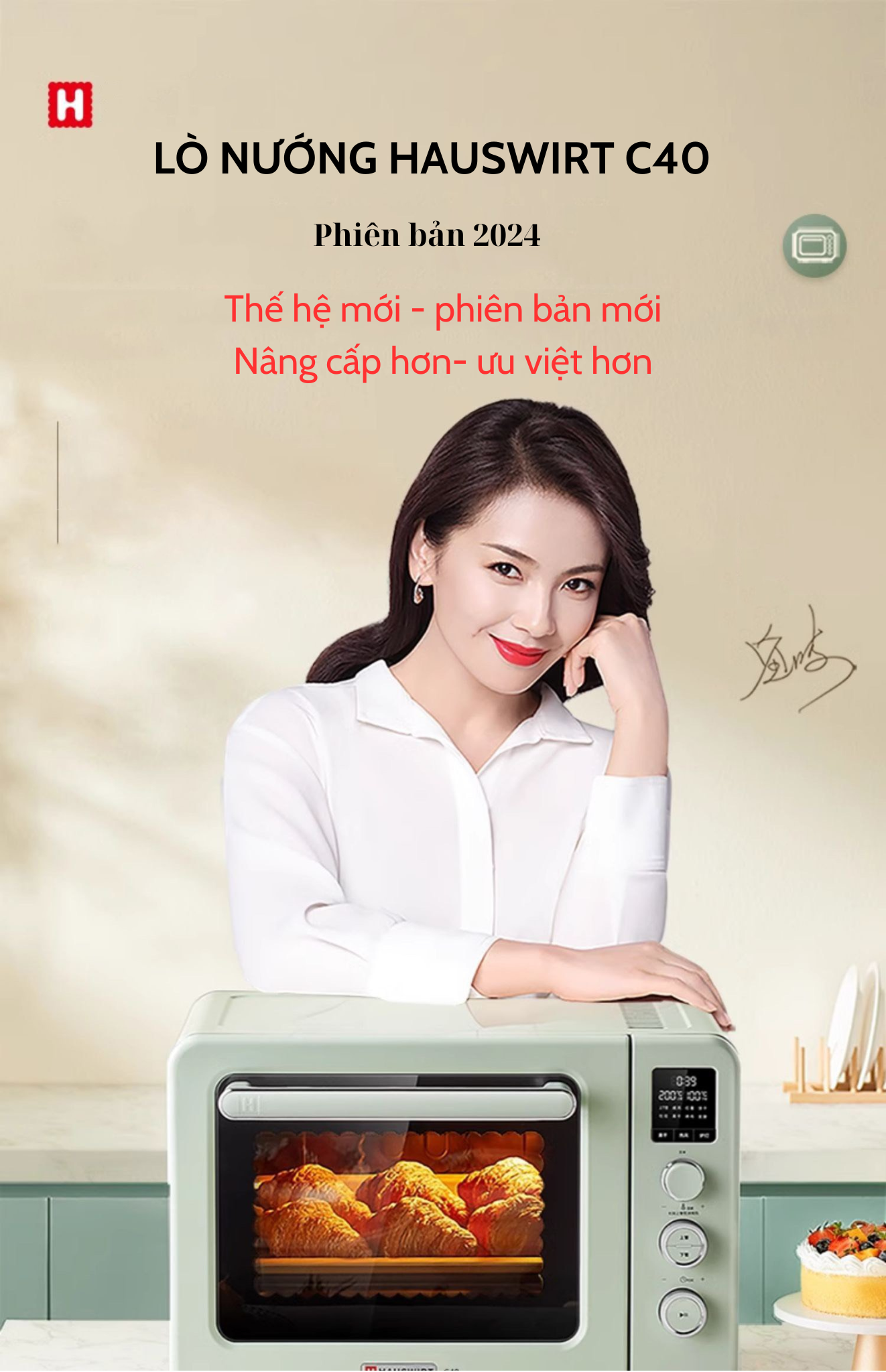 Lò nướng gia đình HAUSWIRT C40 bản 3.0 (40lit) nâng cấp-bản nội địa tiếng Trung – màu Xanh mint ...